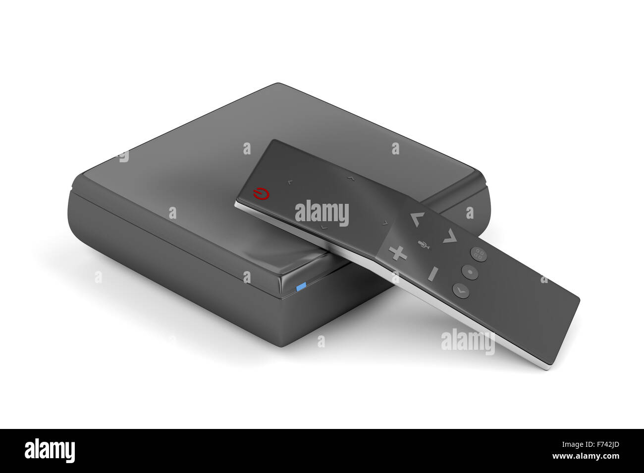 Streaming media player with remote control on white background Stock ...