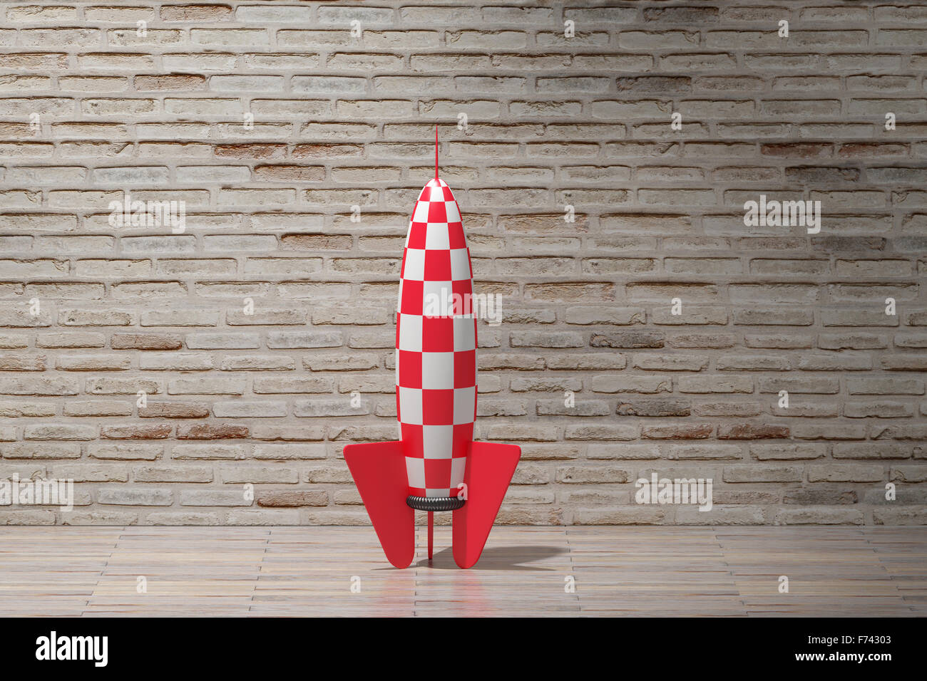 3d rendering of a red and white rocket on an empty room Stock Photo - Alamy