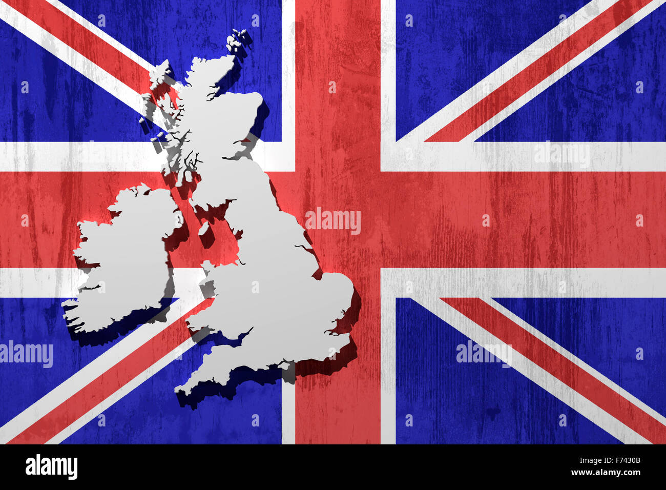 3d rendering of an uk map with a flag stamped Stock Photo - Alamy