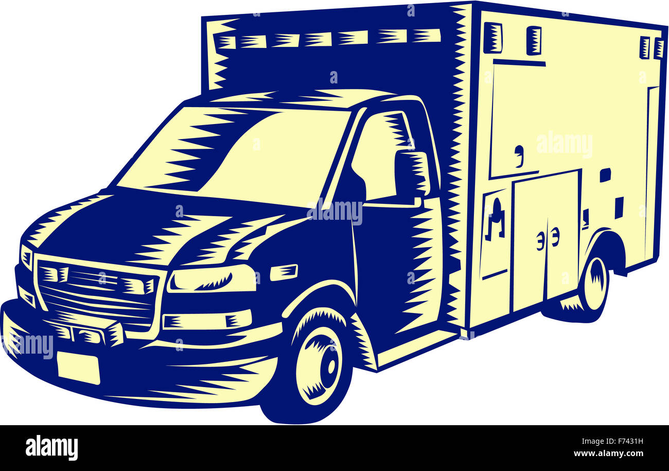Illustration of an EMS emergency medical service ambulance vehicle ...