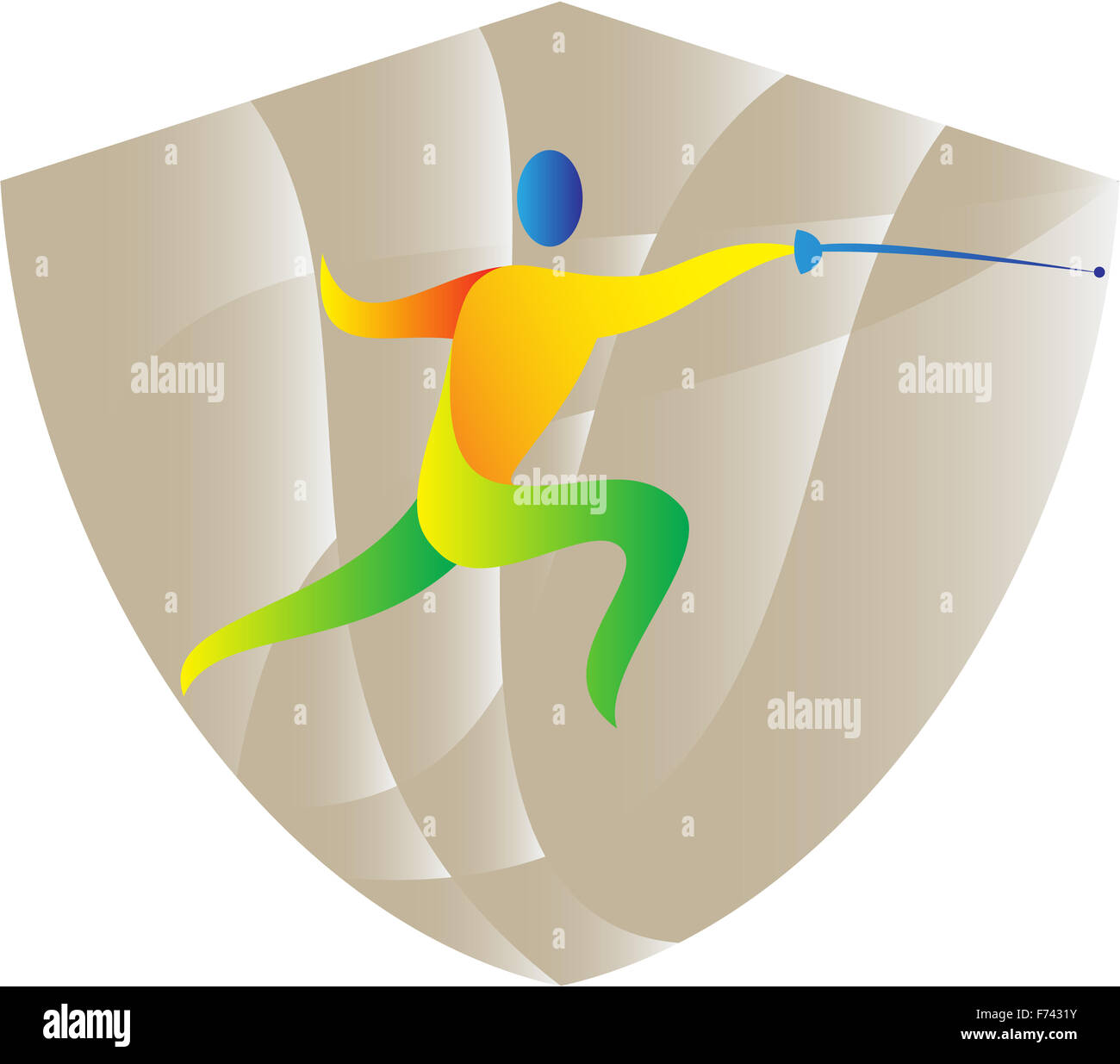 Illustration of a man fencer holding sword in fencing stance viewed ...