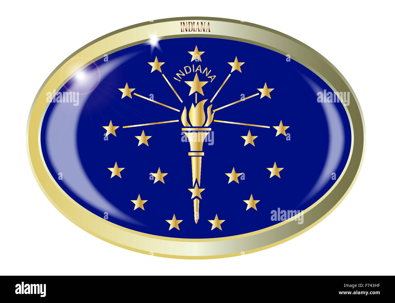 Oval metal button with the Indiana flag isolated on a white background ...