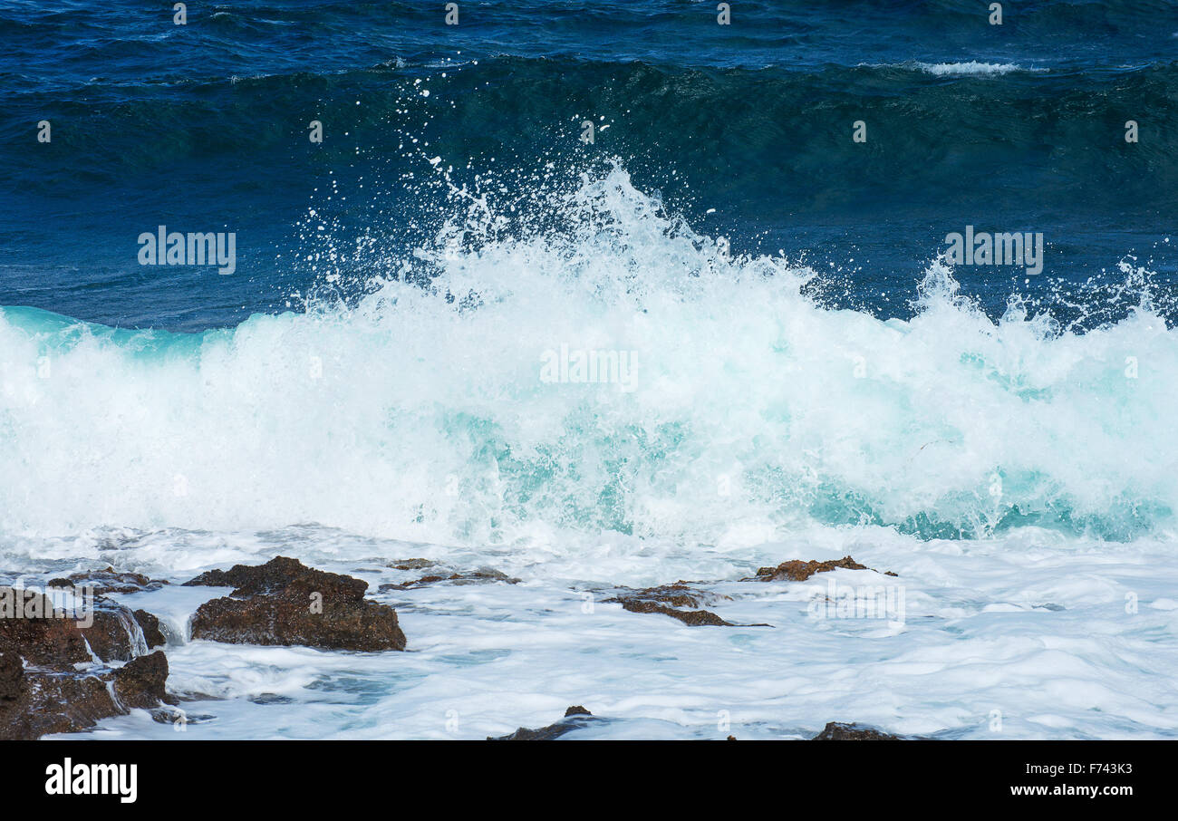 Big windy waves splashing over rocks. Storm begins Stock Photo - Alamy