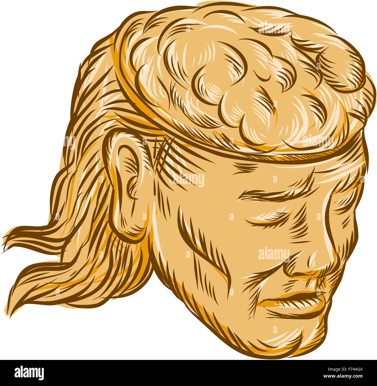 Etching engraving handmade style illustration of a man with open head ...