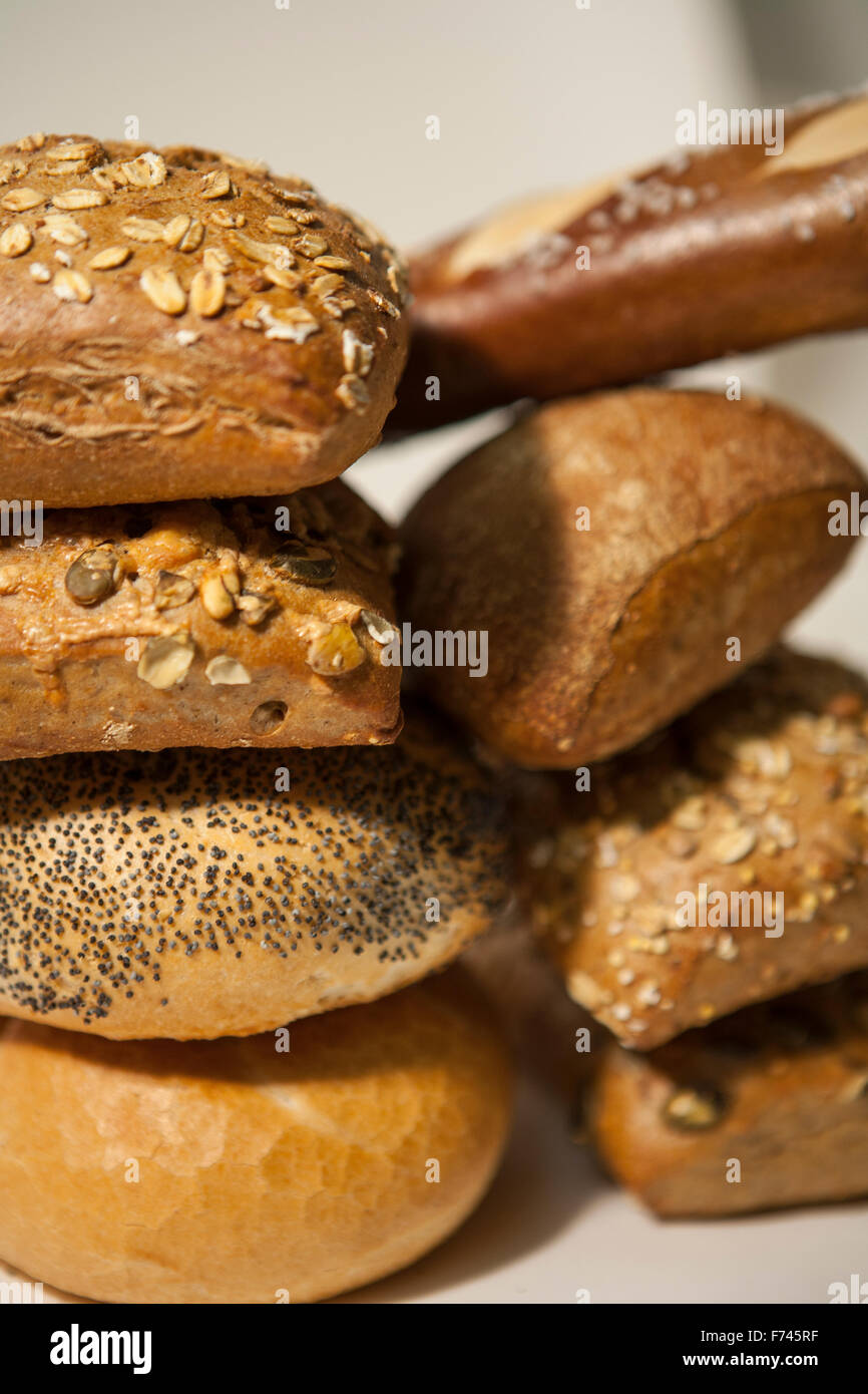 several diverse roll bun with and without seed Stock Photo - Alamy