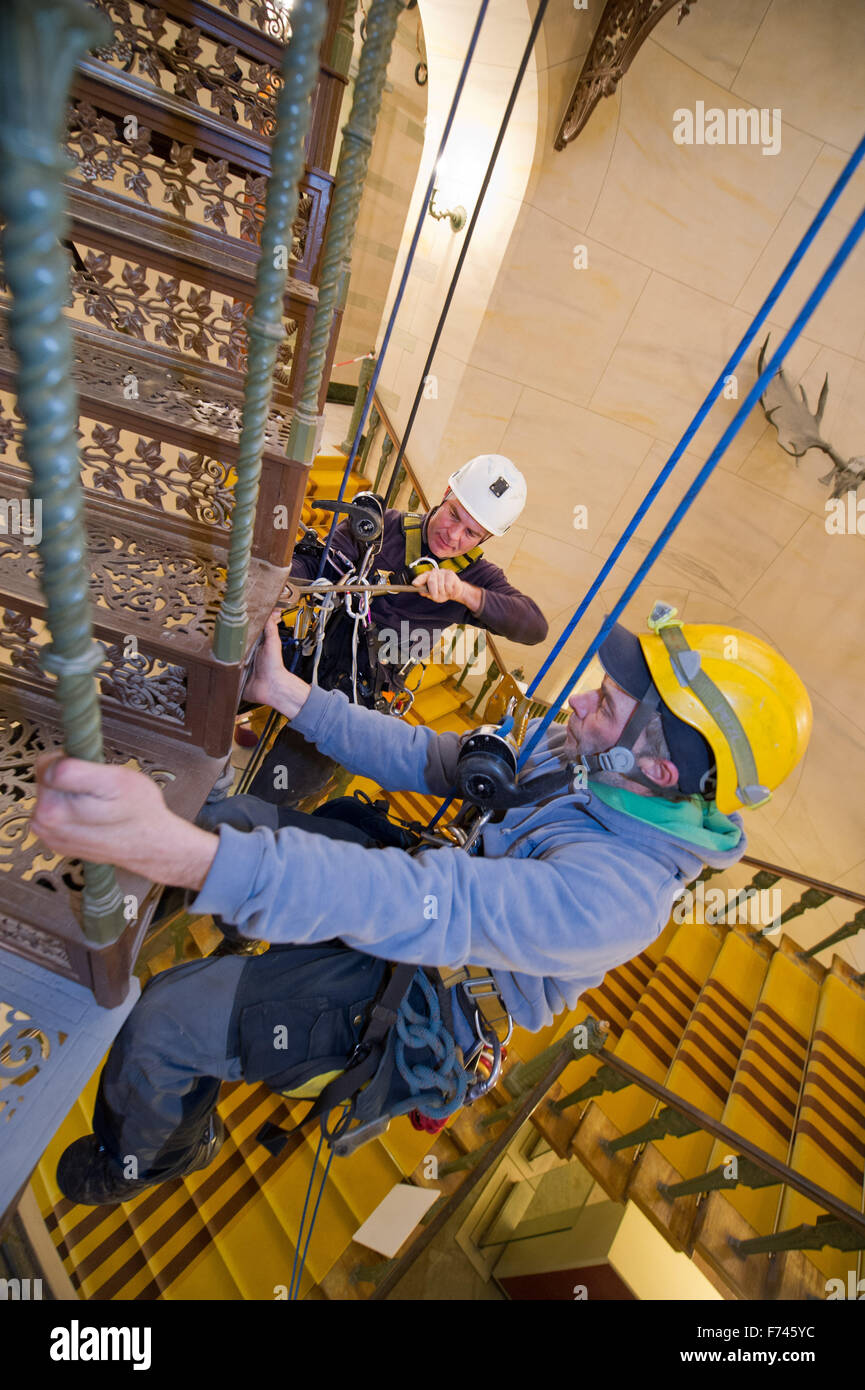 Rope access technicians Mike Simon and Kai Simon (L-R) from the company ...