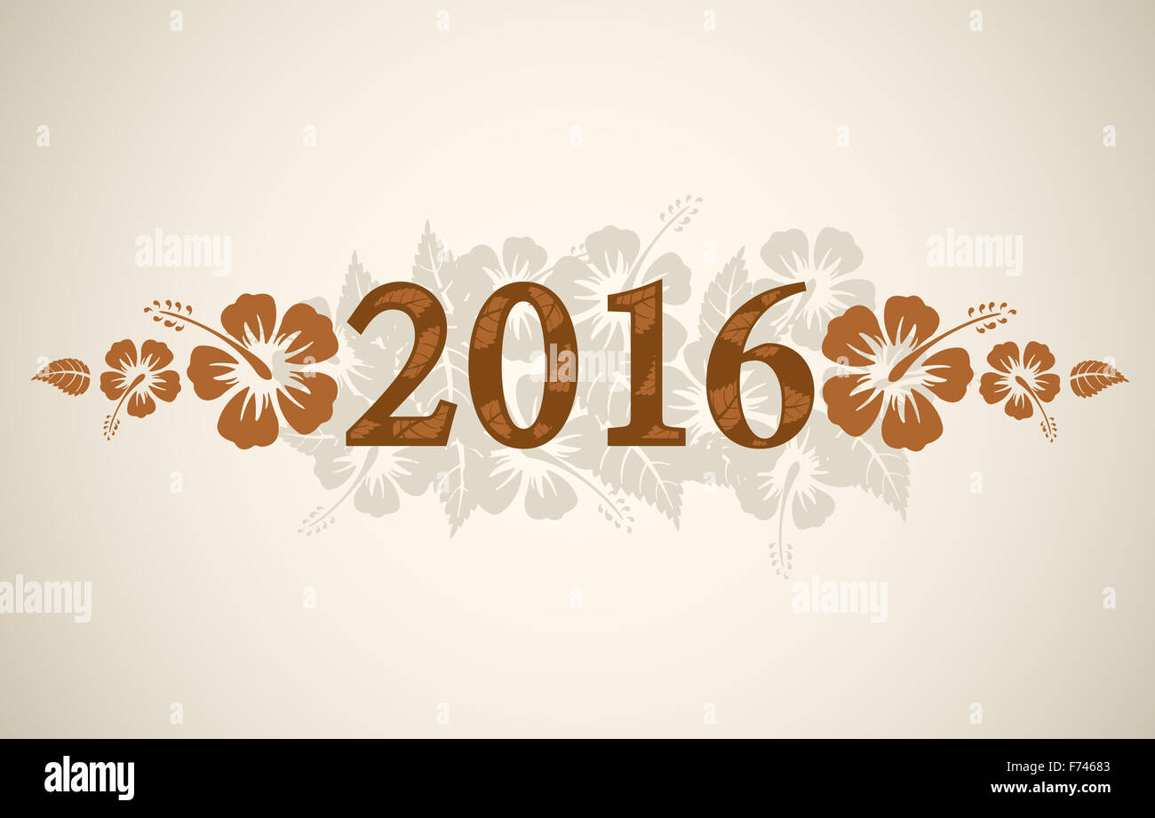 2016 text with tropical hibiscus on vintage beige background Stock ...