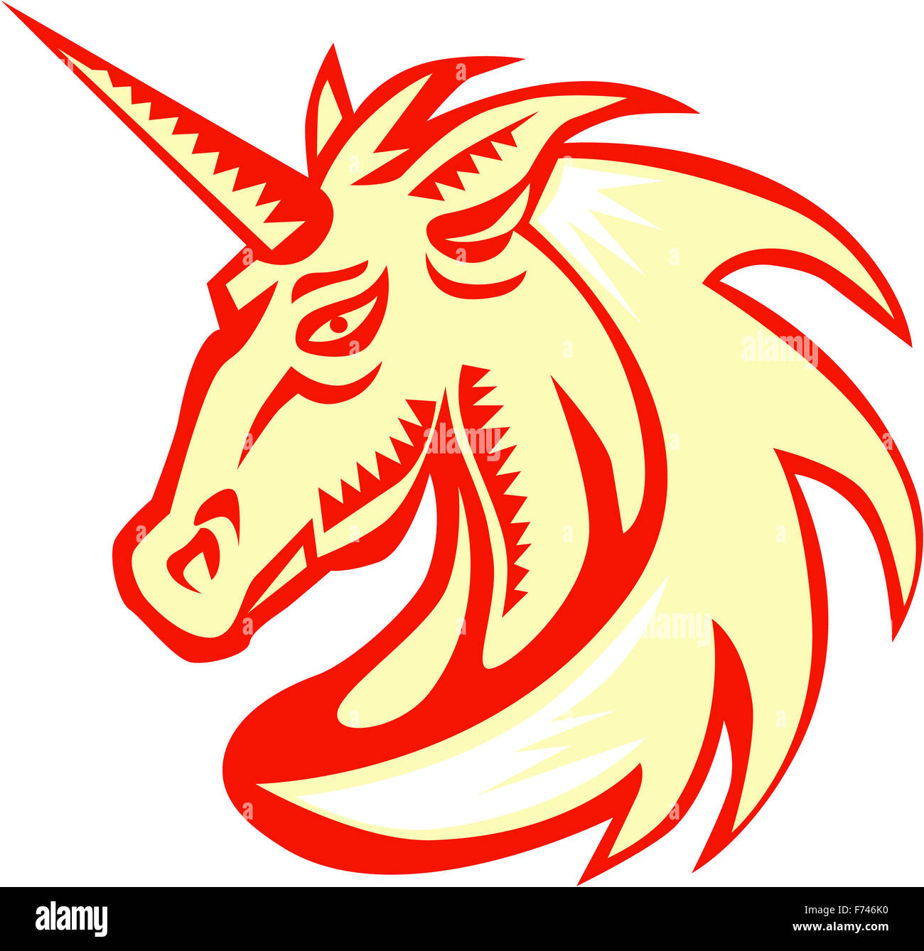 Illustration of a unicorn horse head viewed from the side on isolated ...