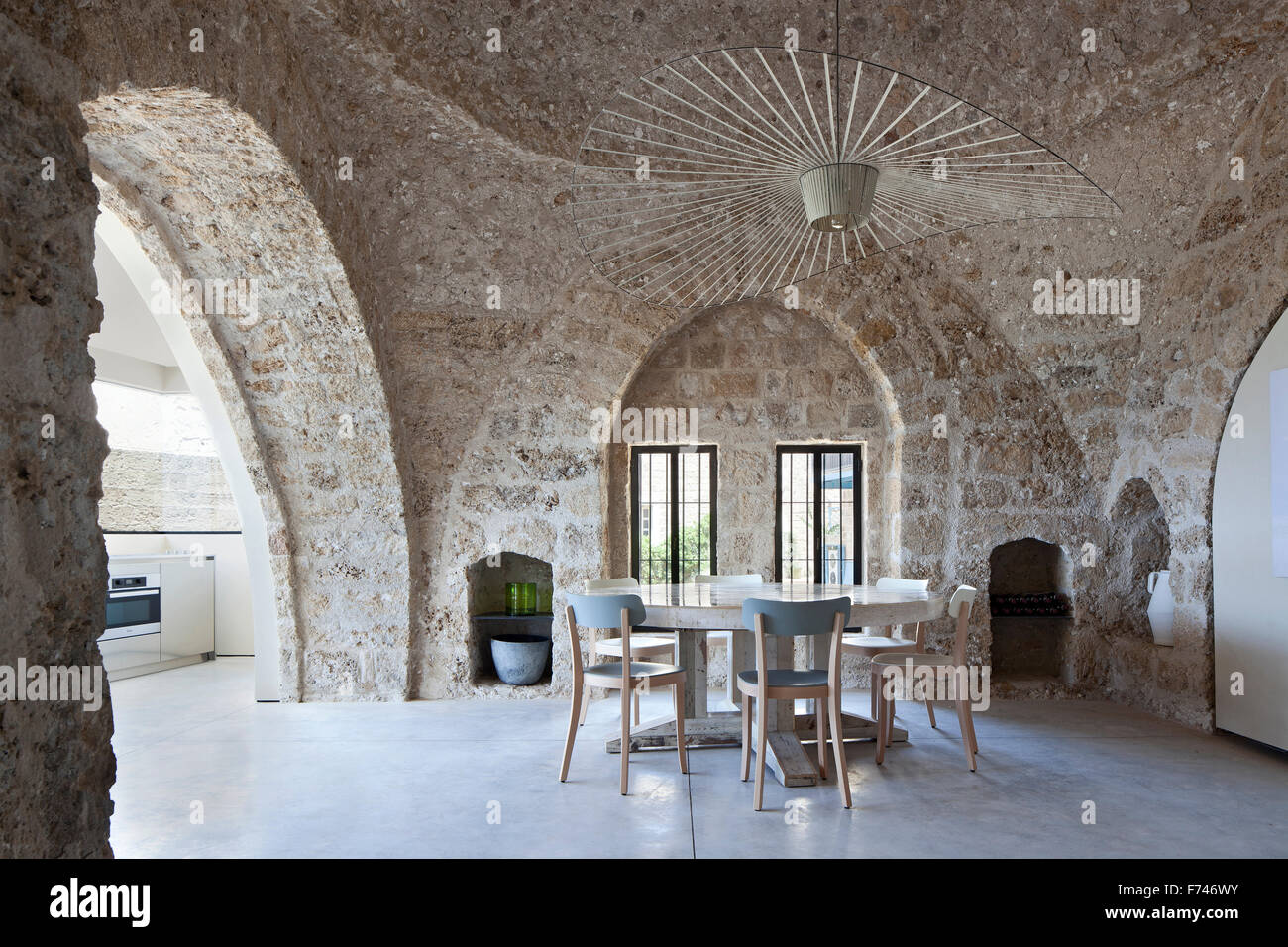 Arched window detail in dining room of House, Jaffa, Tel Aviv, Israel ...