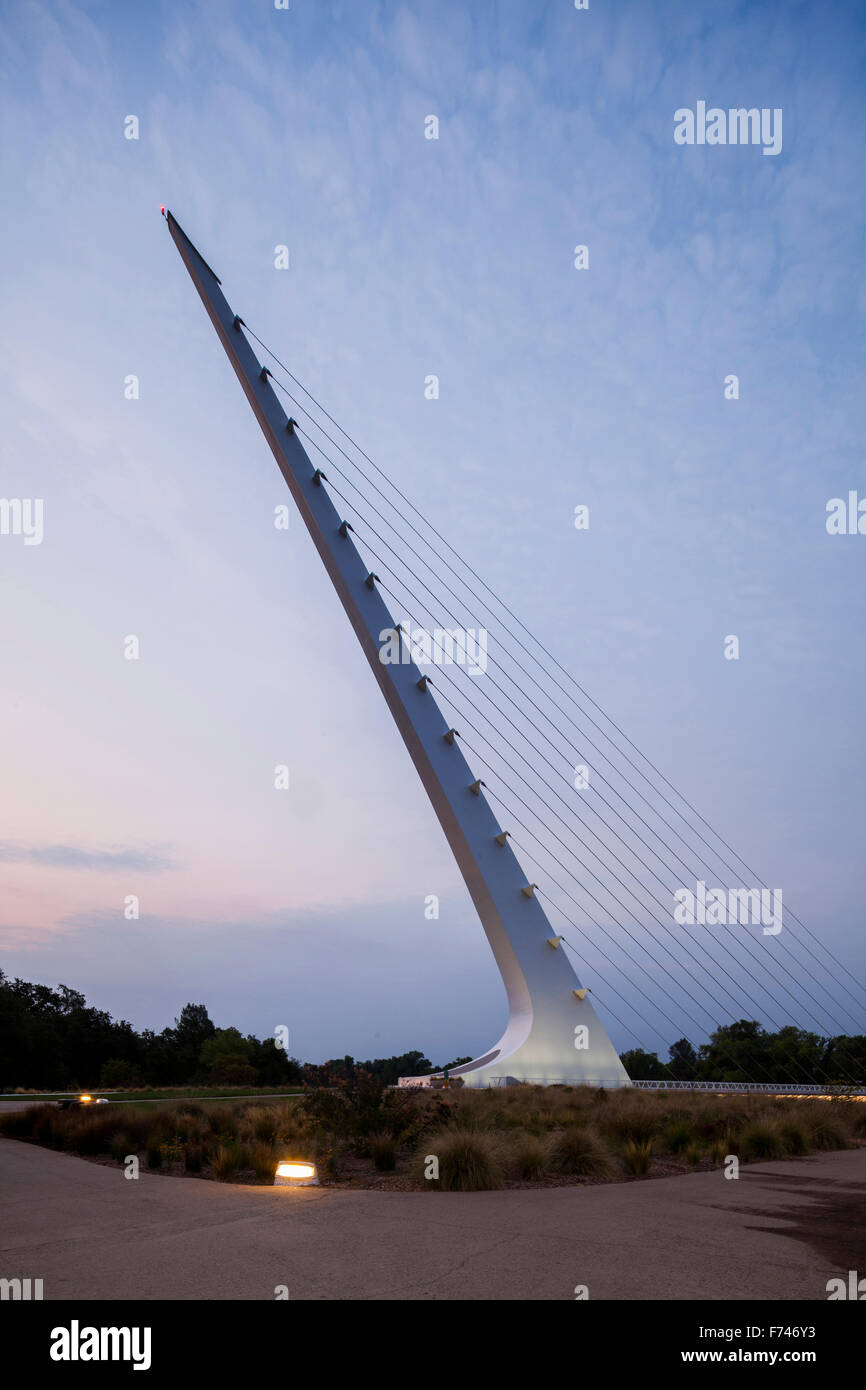 Sundial Bridge at Turtle Bay lit at dusk, Santiago Calatrava, 2004 ...