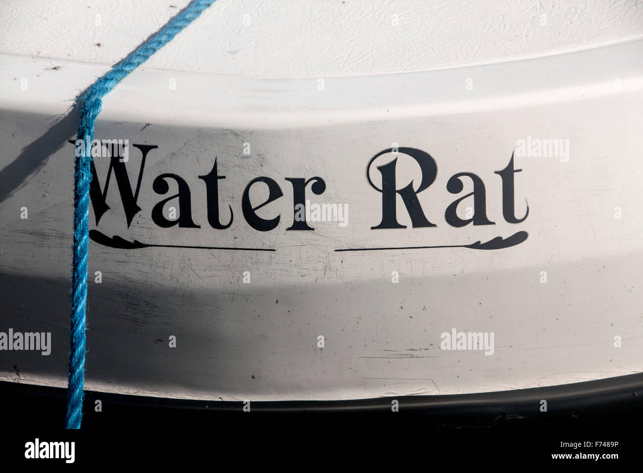 Water Rat canal boat sign and blue rope Wales UK Stock Photo - Alamy