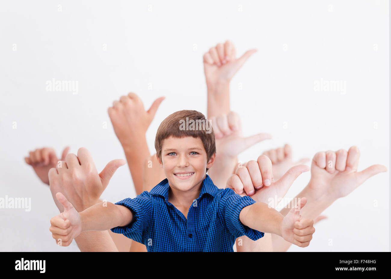 The hands of teenagers showing okay sign on white background. copy ...