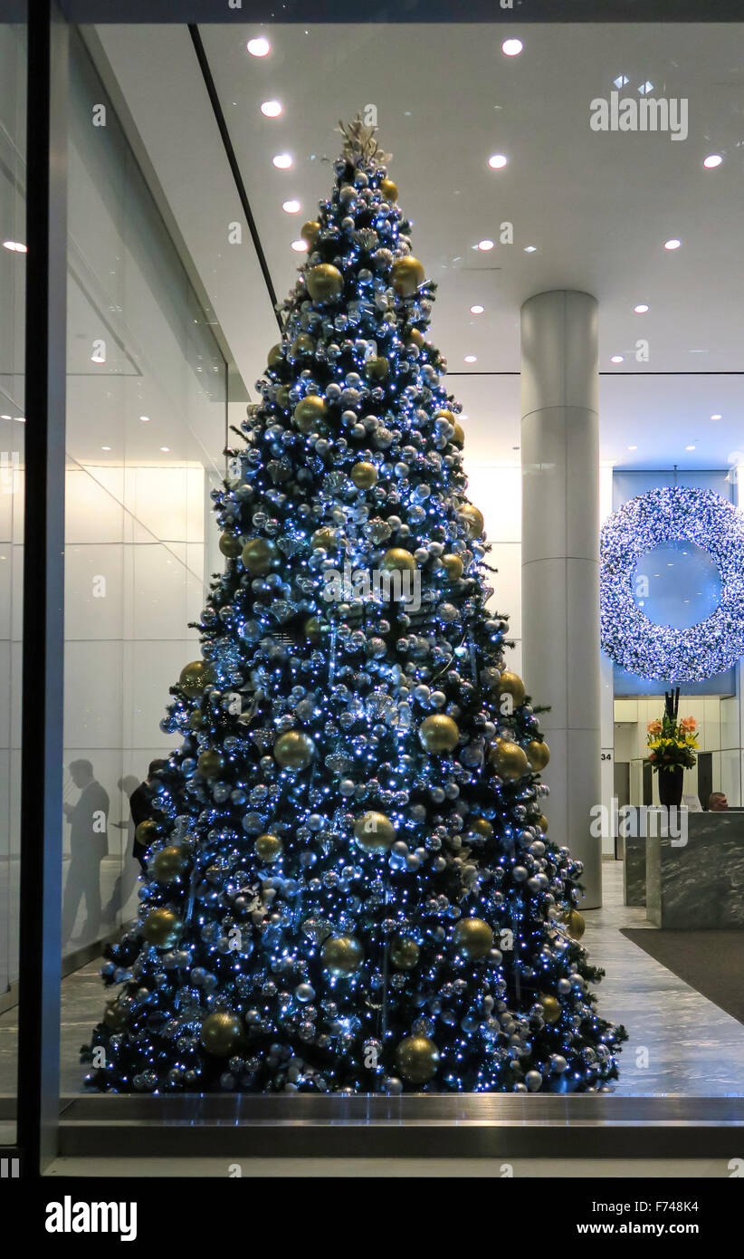 Holiday Tree in Office Window, NYC Stock Photo - Alamy