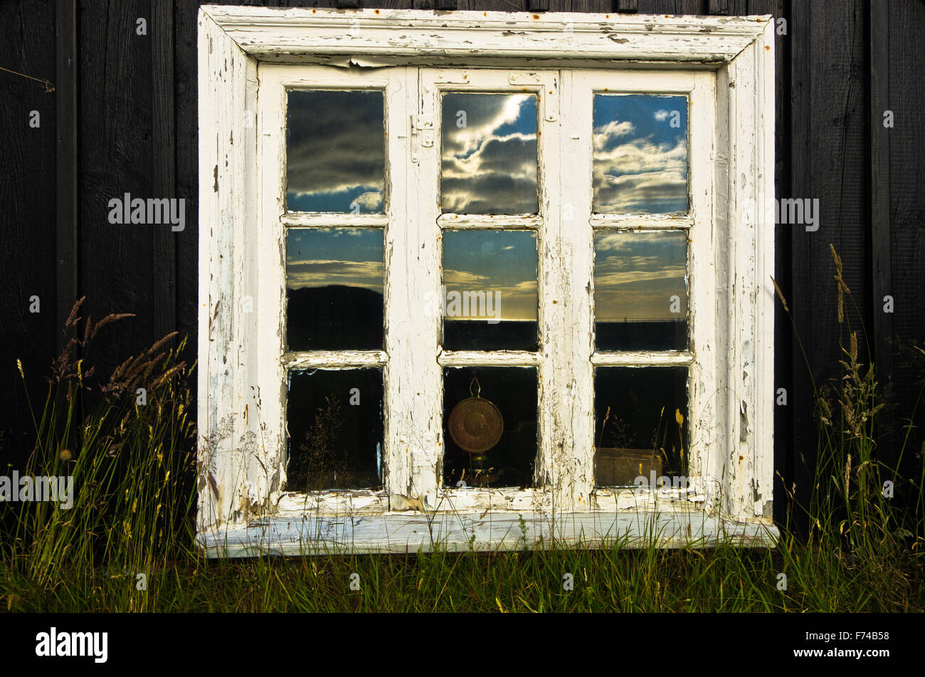 Window of traditional Icelandic house at Skogar, Iceland Stock Photo ...