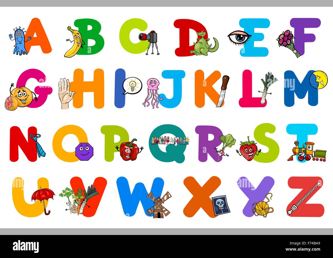 Cartoon Illustration of Capital Letters Alphabet Set with Objects for ...