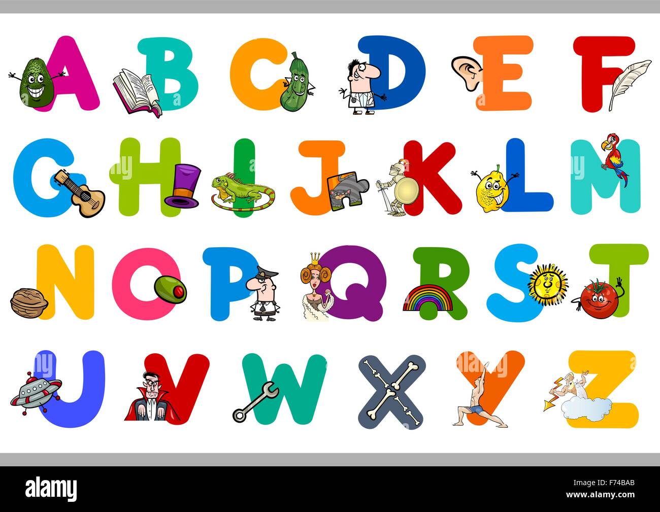 Cartoon Illustration of Capital Letters Alphabet Educational Set for ...