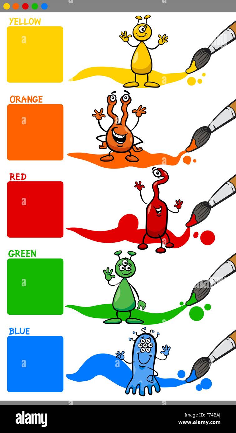 Cartoon Illustration of Primary Colors with Alien Characters ...