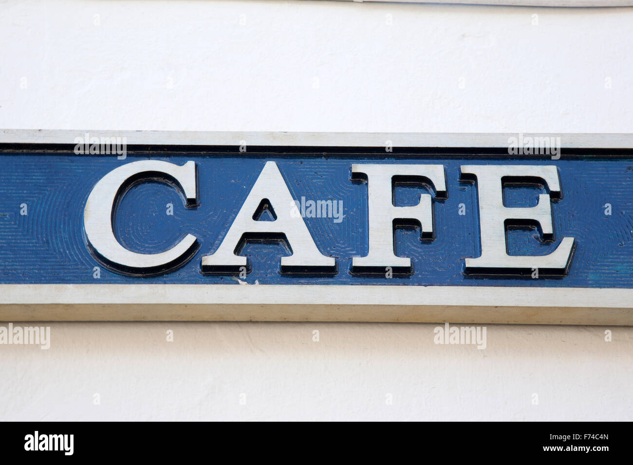 Blue and White Cafe Sign Stock Photo - Alamy