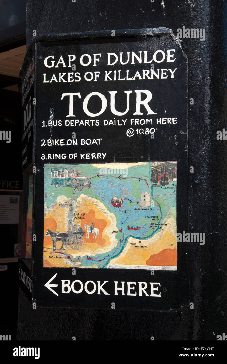 Gap of Dunloe and Lakes of Killarney Sign, County Kerry; Ireland Stock ...