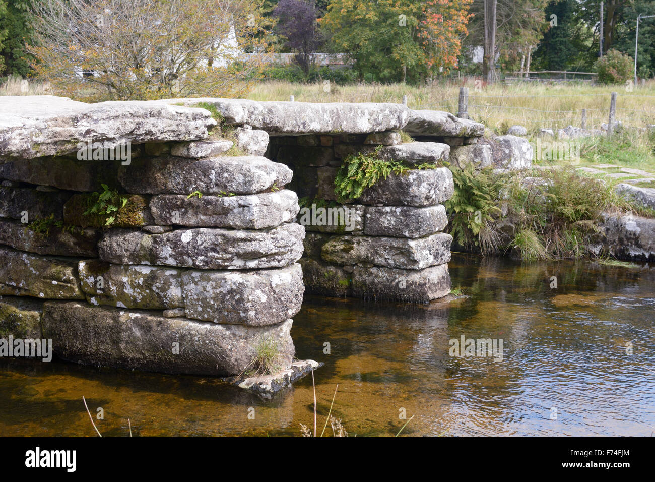 The two granite bridges including the clapper bridge at Postbridge on ...