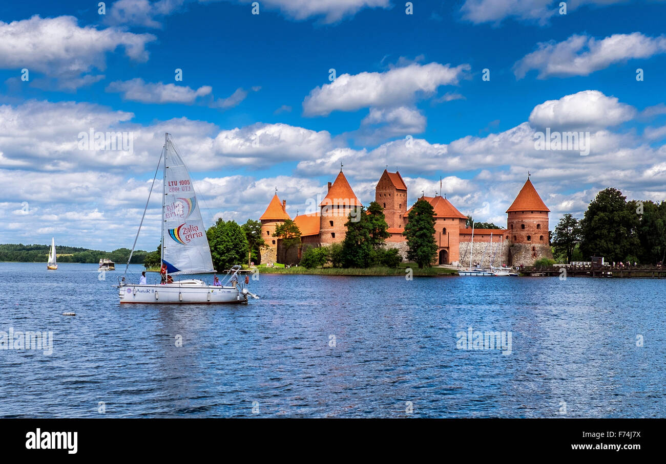 Island Castle located in Trakai in Lithuania on an island in Lake Galve ...