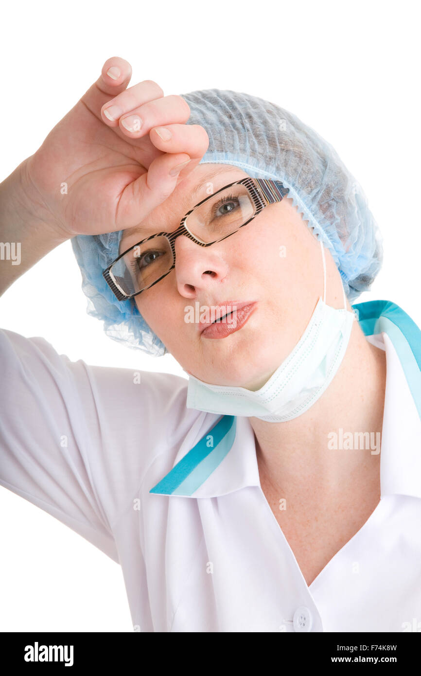Doctor tired blue scrubs hi-res stock photography and images - Alamy