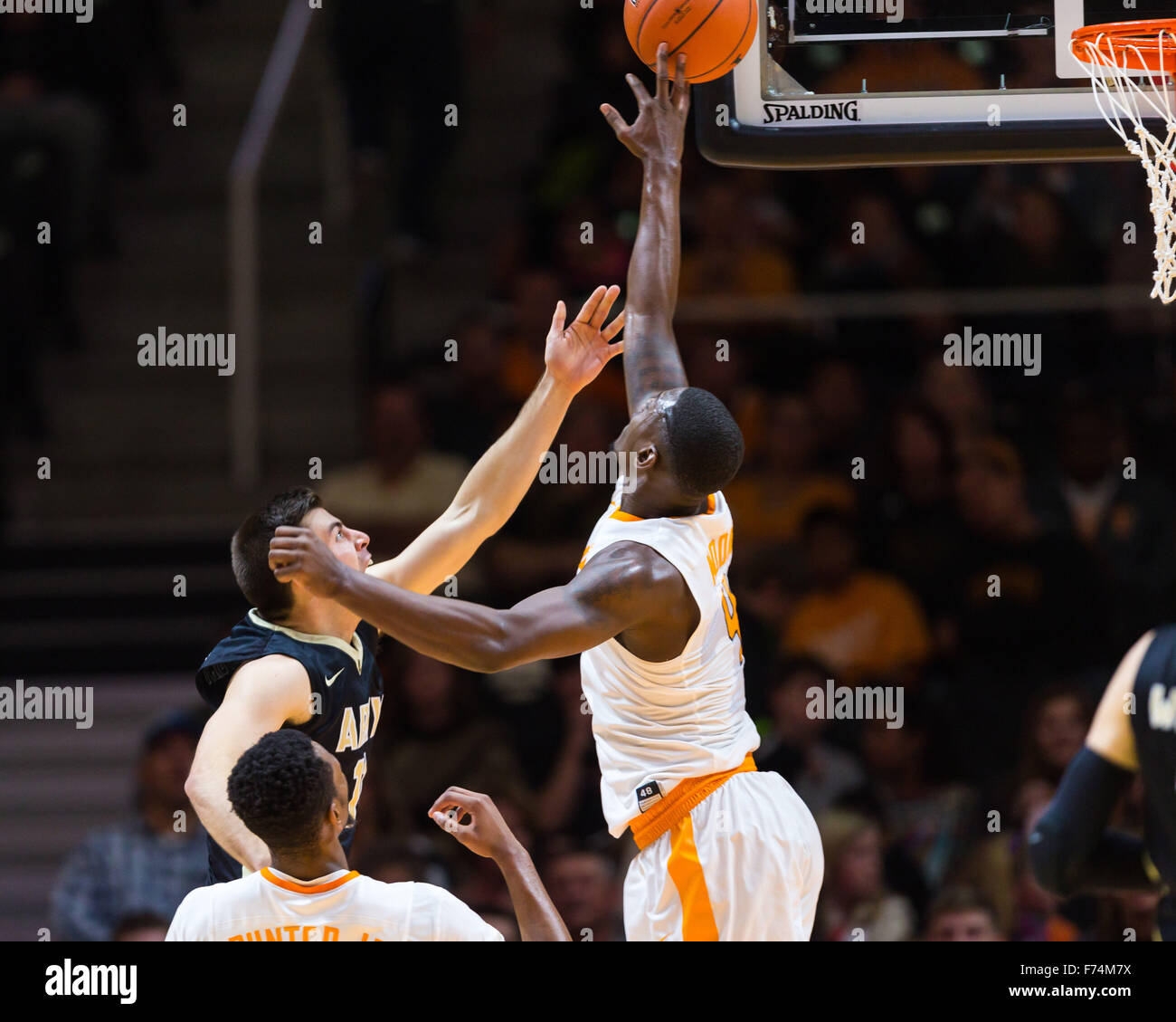 November 24, 2015: Armani Moore #4 of the Tennessee Volunteers blocks ...