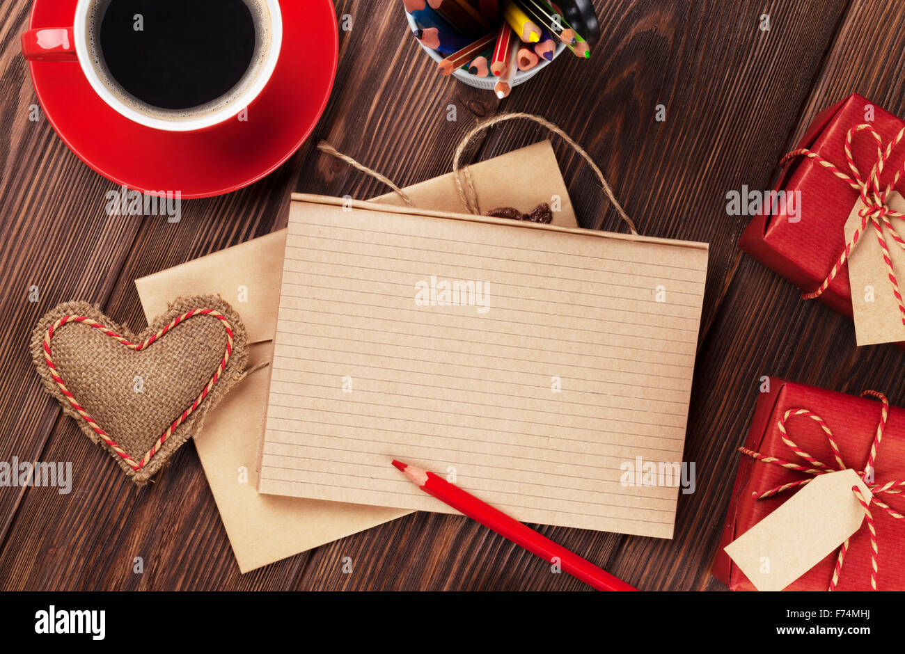 Valentines day toy heart, coffee cup, gift boxes and notepad for your ...