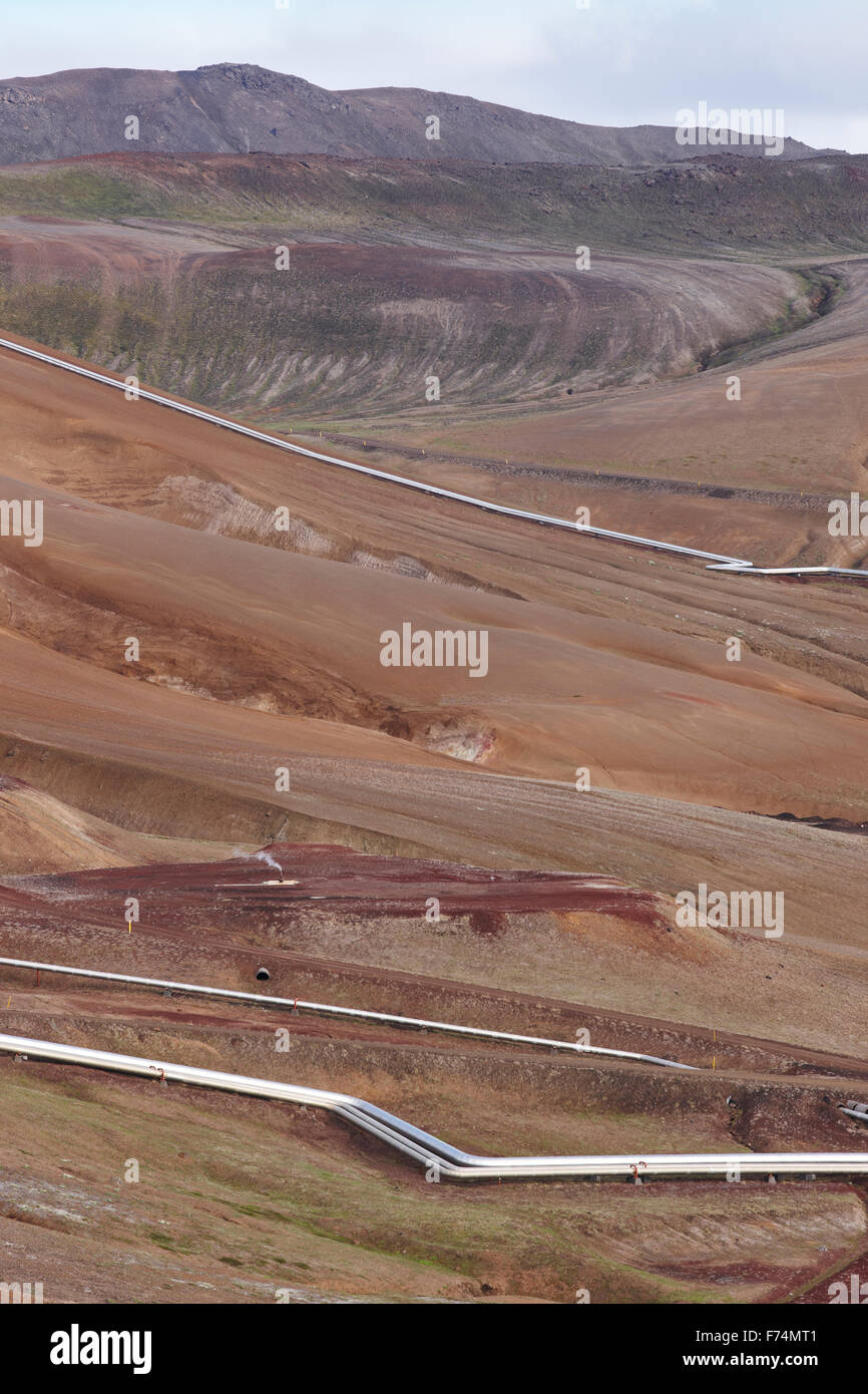 Landscape with geothermical pipes in Krafla aerea Iceland vertical ...