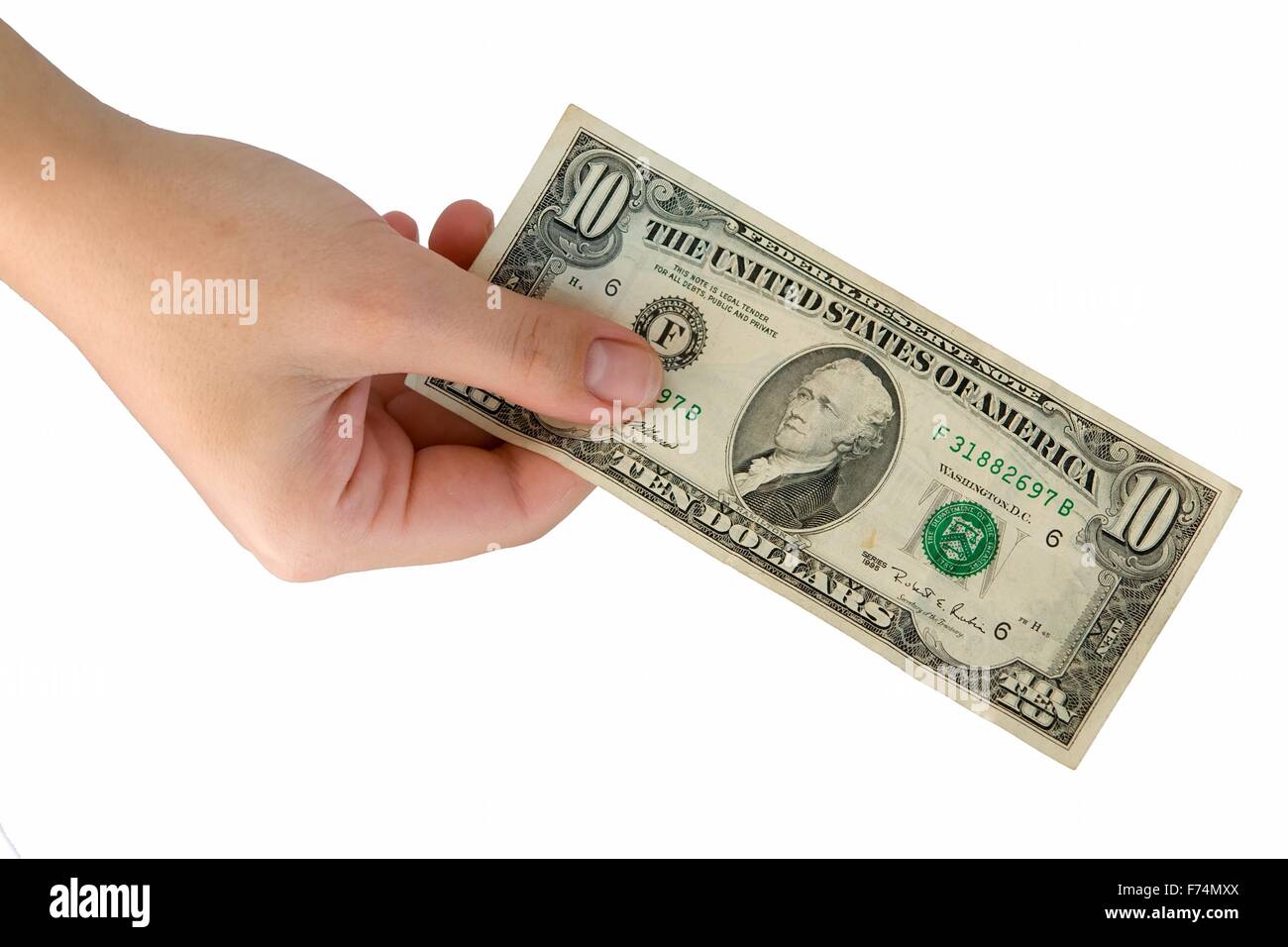 hand with ten dollars Stock Photo - Alamy