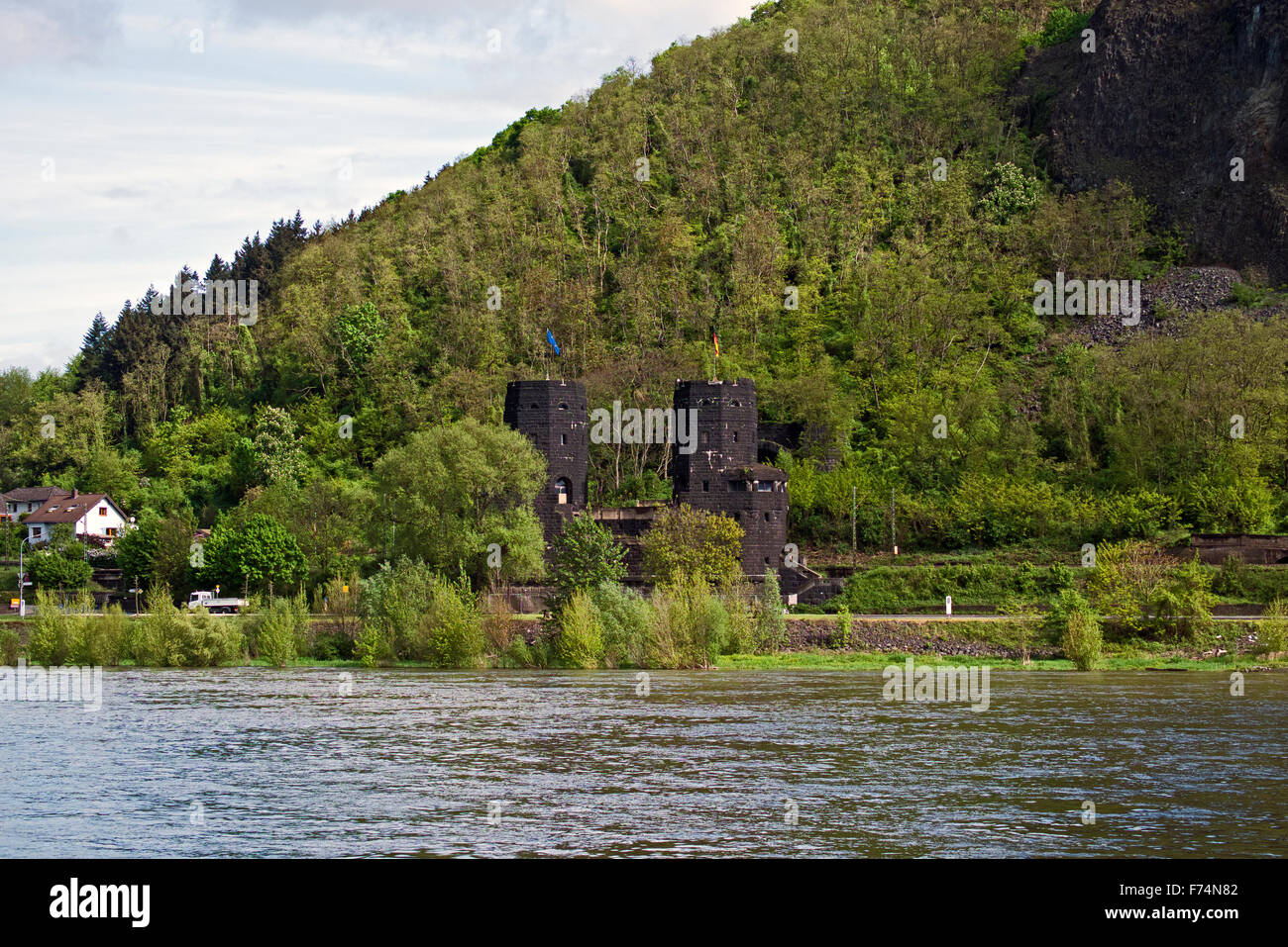 Remagen Germany Rhine Cruise; river, towers, landscape Stock Photo - Alamy