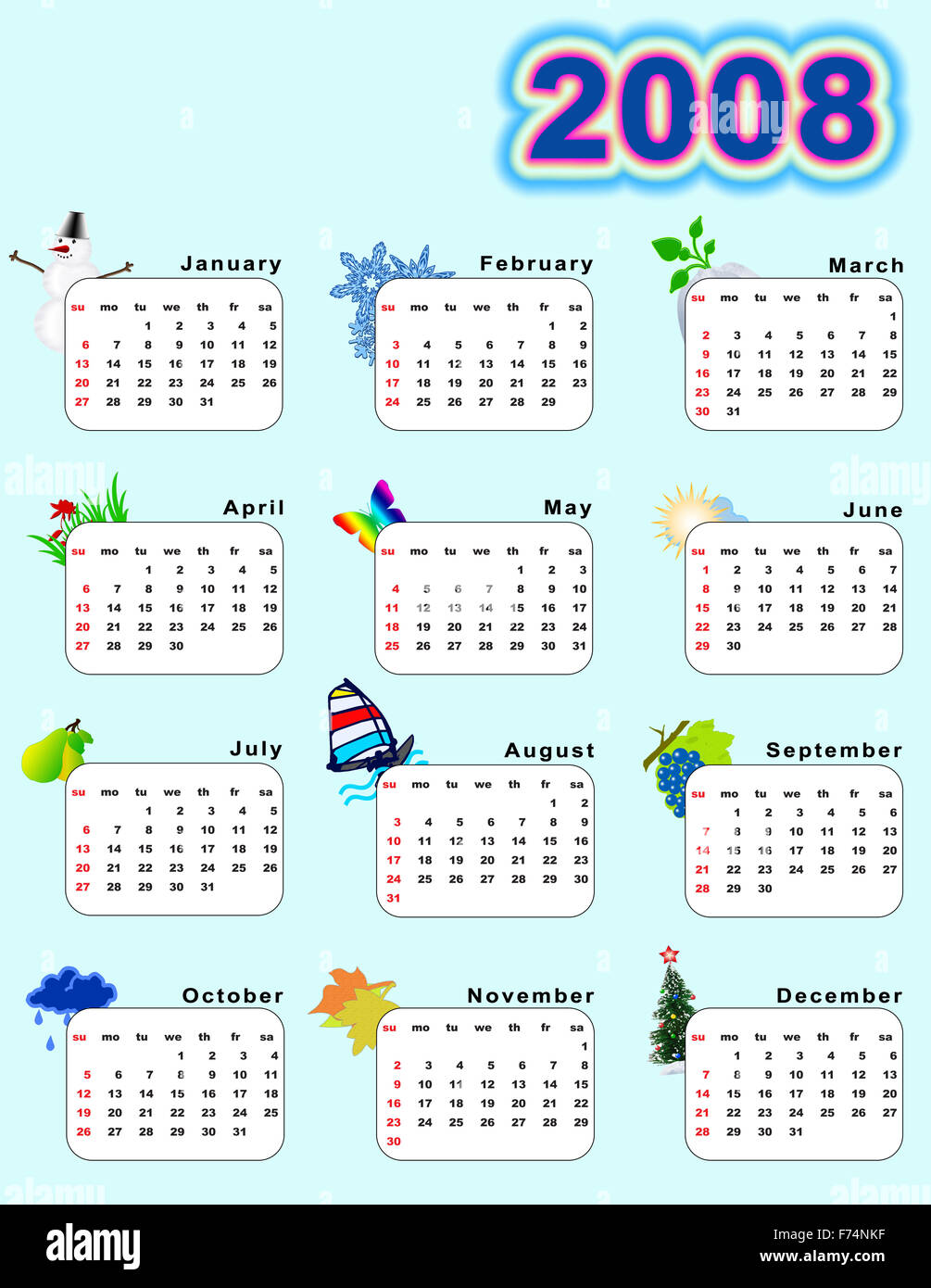 Calendar vertical 2008 - seasons Stock Photo - Alamy