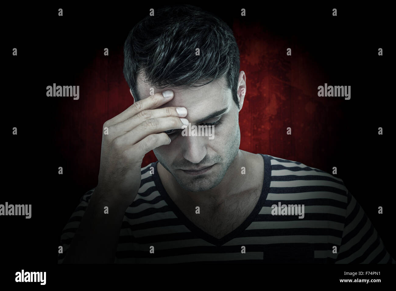 Composite image of close up of sad hipster with one hand on head Stock ...