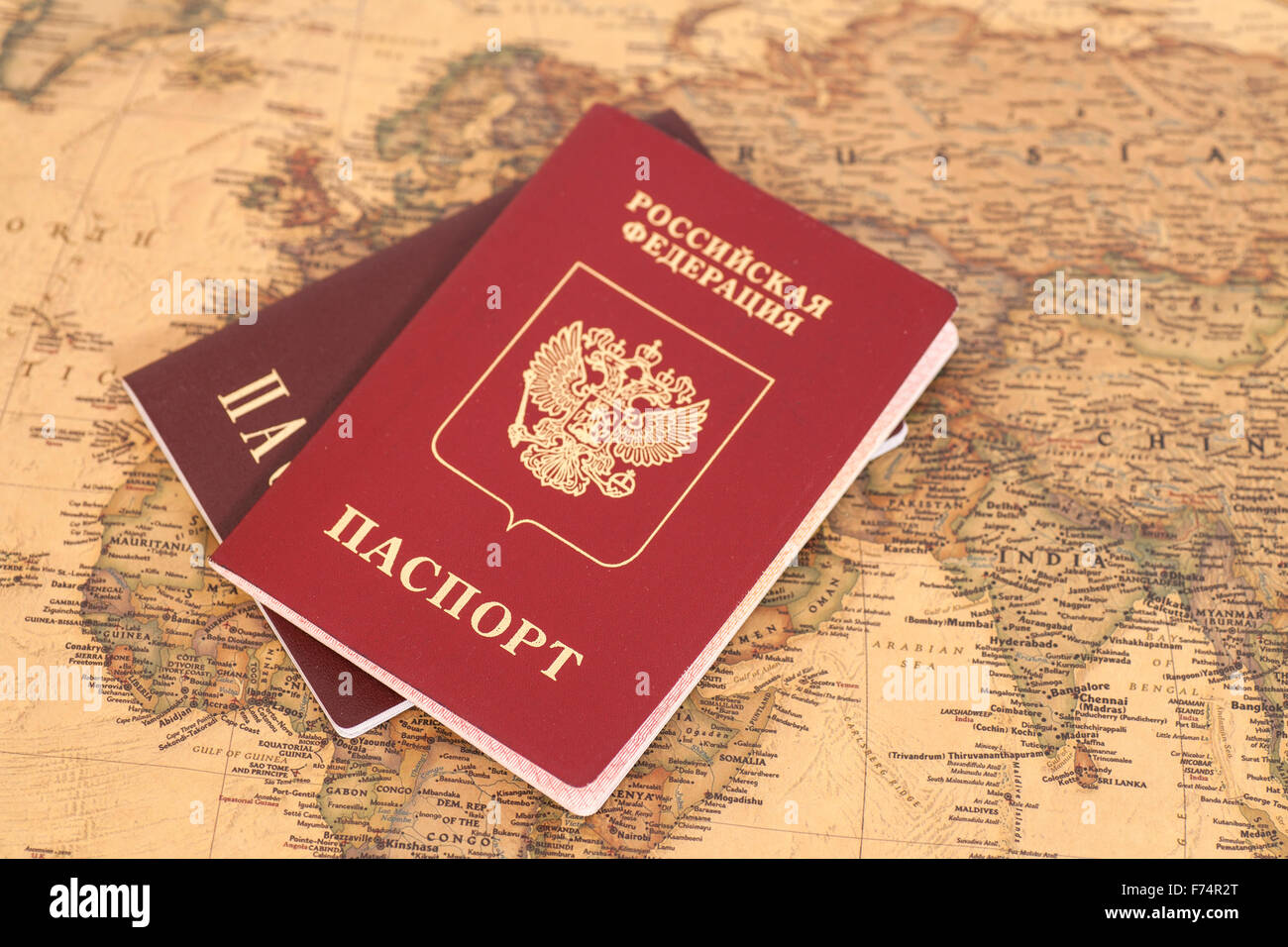 Russian International passports on map close up Stock Photo - Alamy