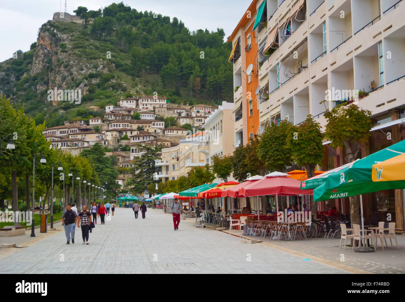 Bulevardi Republika, pedestrian avenue, Berat, Albania Stock Photo - Alamy