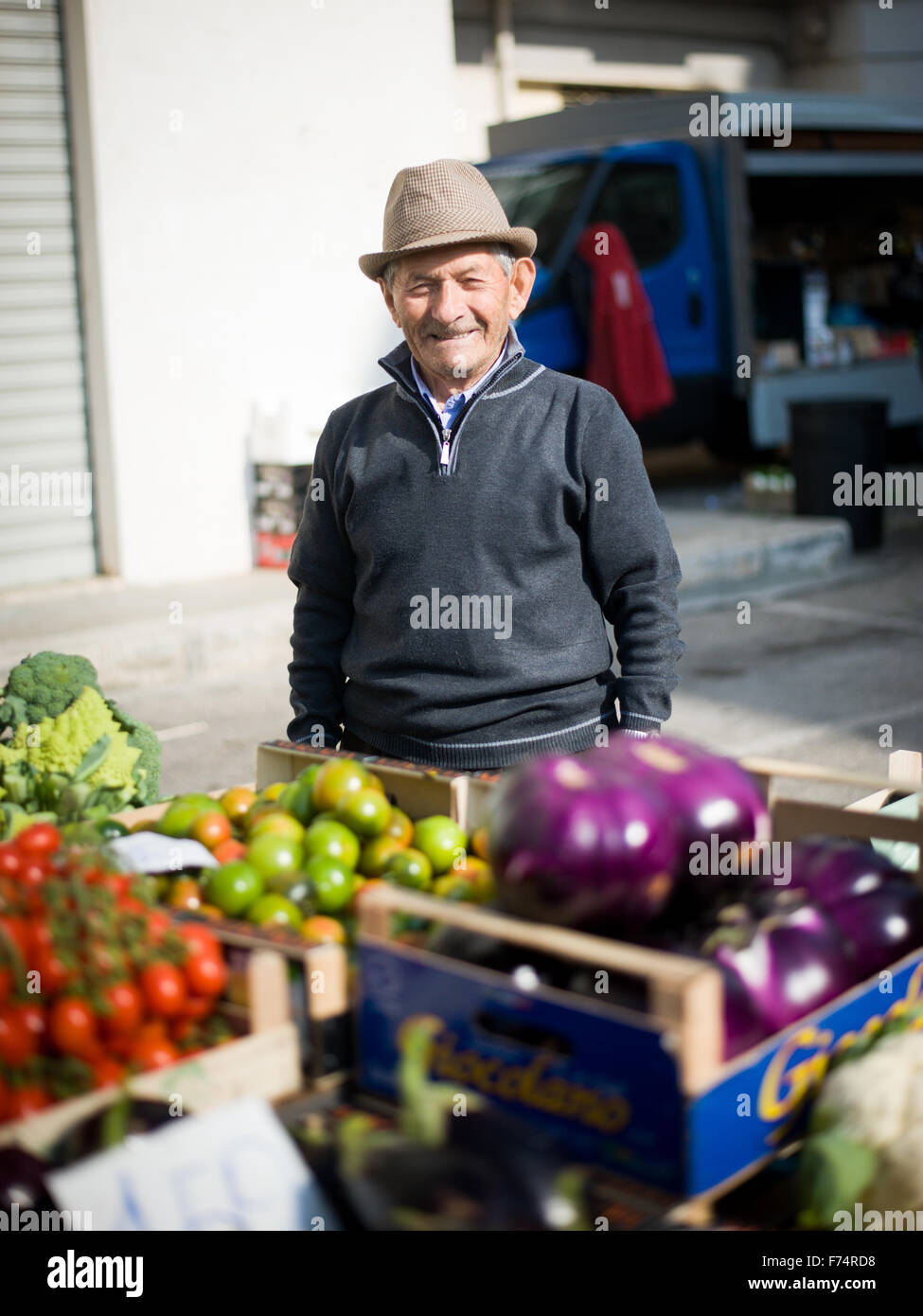 Friendly Market trader at Ostuni food market, Ostuni, Puglia, Italy ...