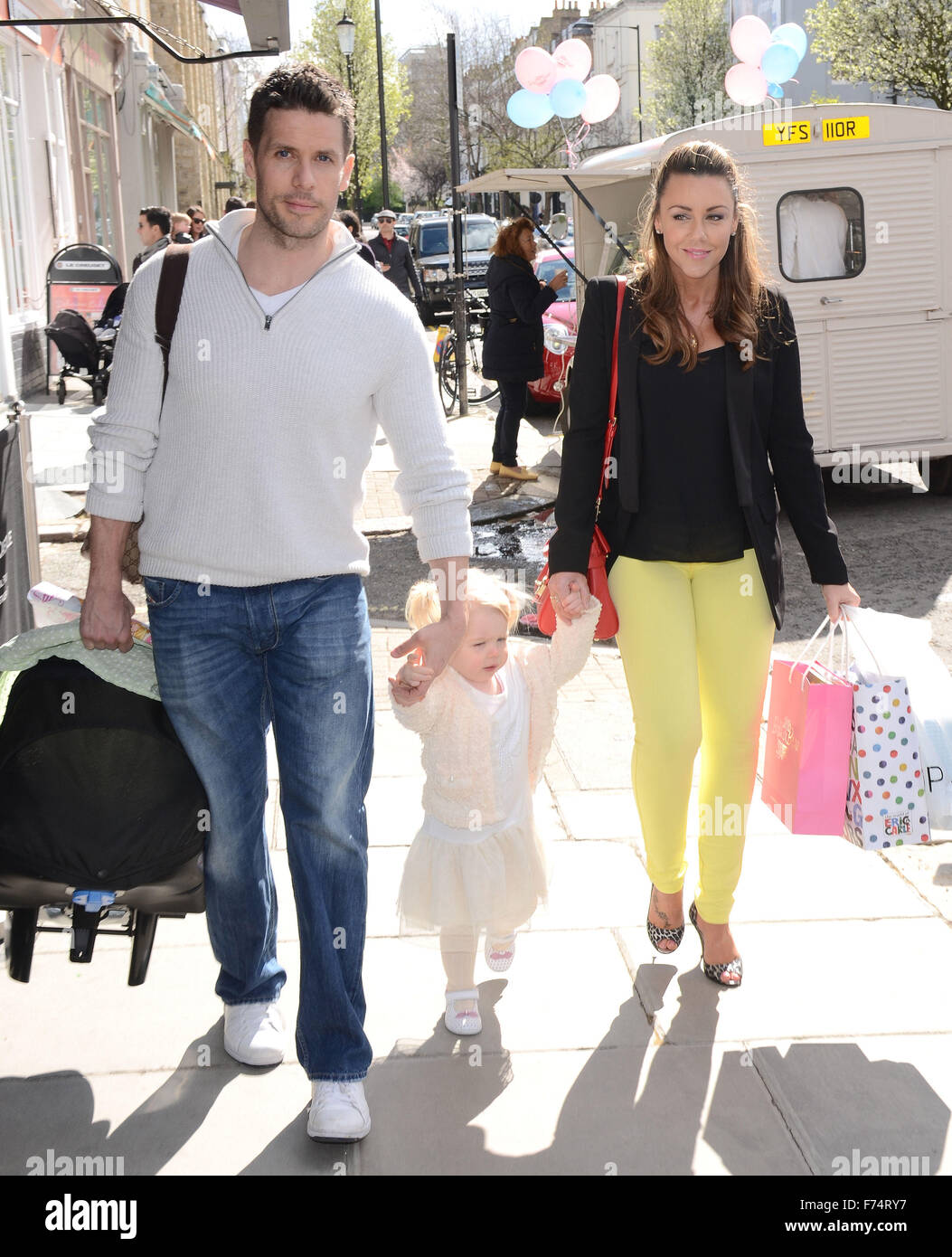 London, UK. 220314. Michelle Heaton, Hugh Hanley and Faith Michelle ...