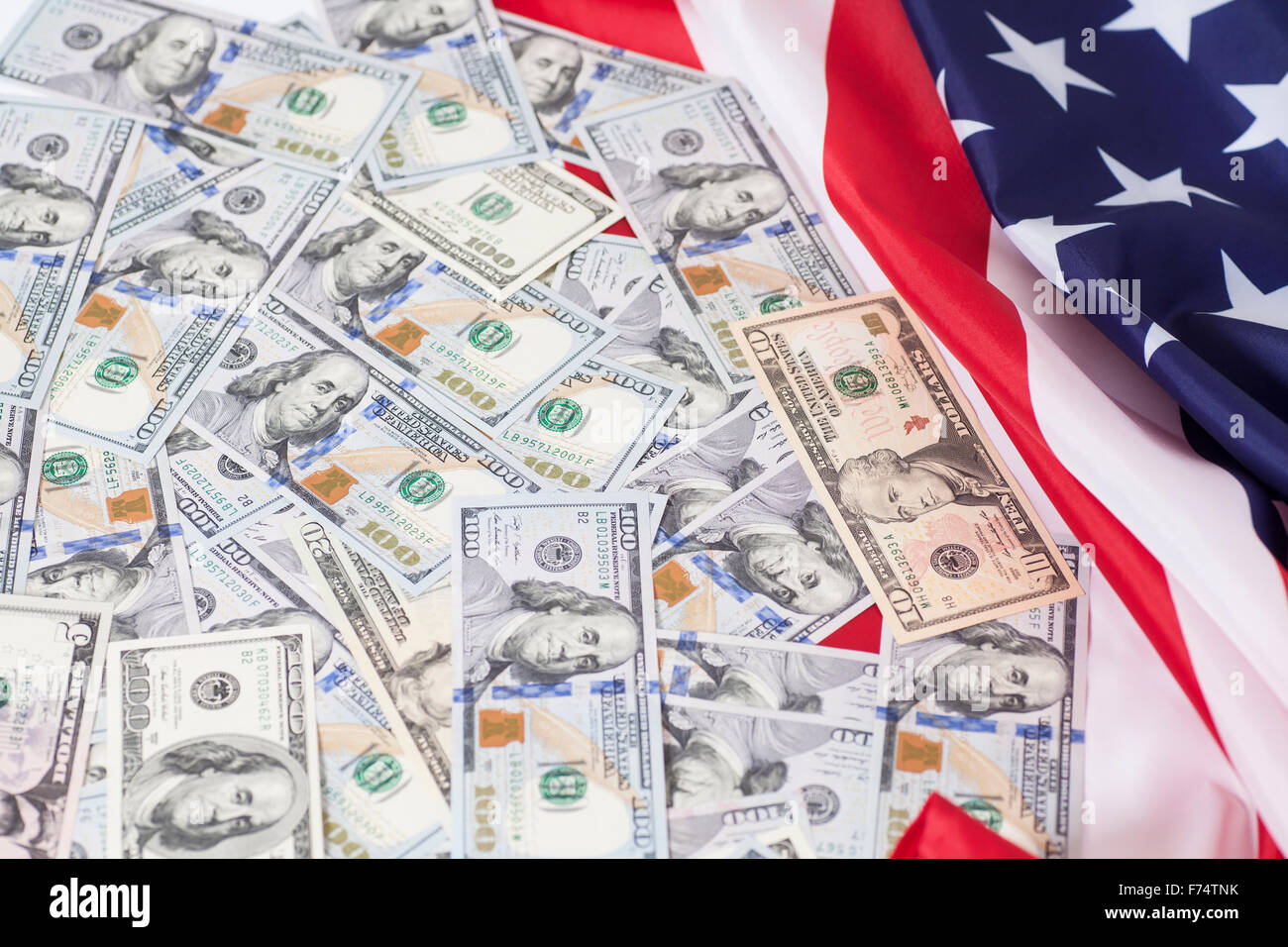 American dollars bills on flag background Stock Photo - Alamy