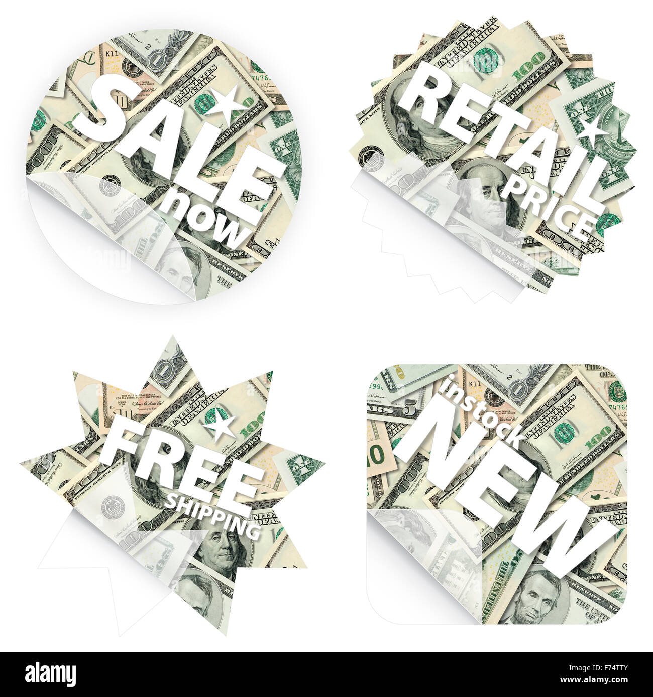 Money retail stickers Stock Photo - Alamy