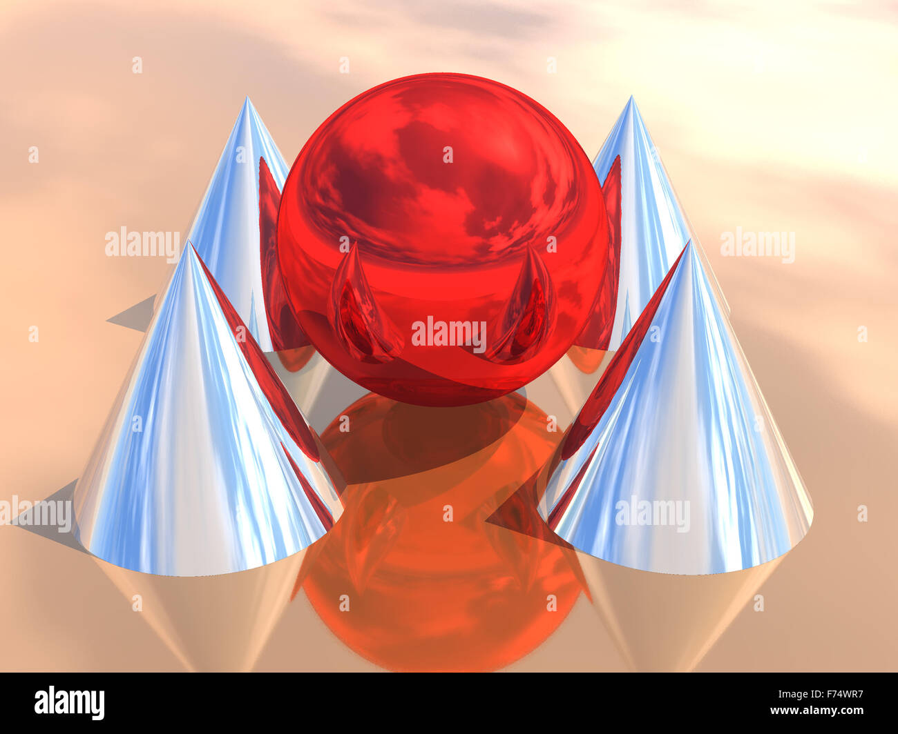 3D red sphere and pyramid Stock Photo - Alamy
