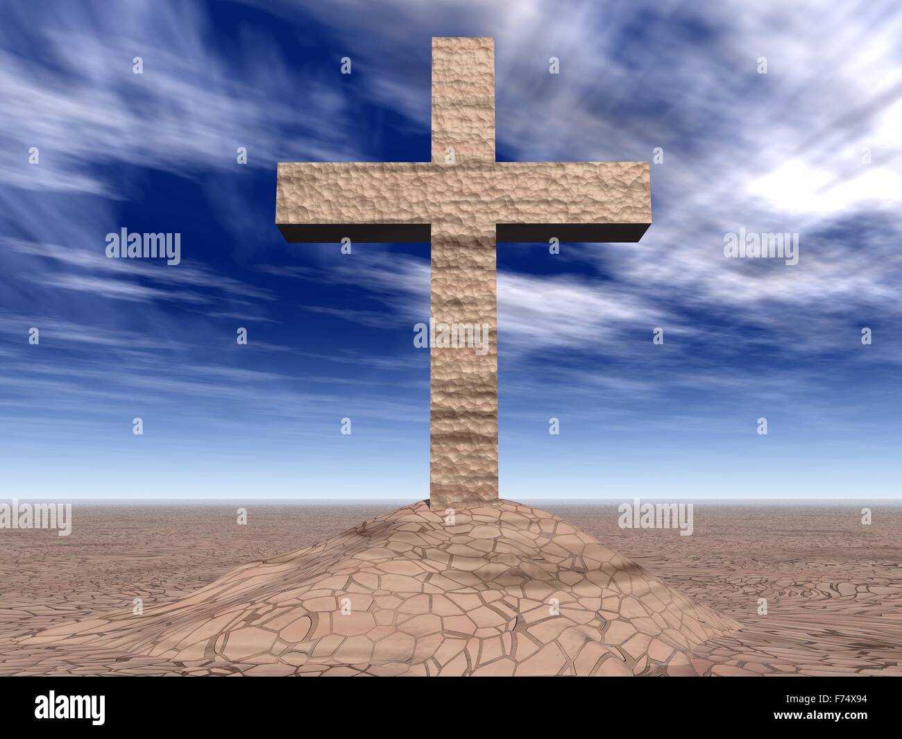 Stone cross on the cracked ground Stock Photo - Alamy