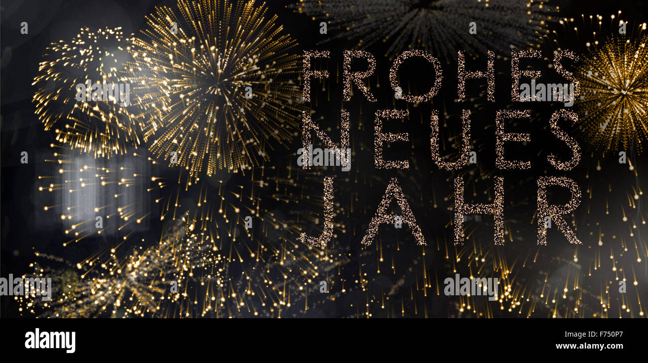 Composite image of glittering frohes neues jahr Stock Photo - Alamy