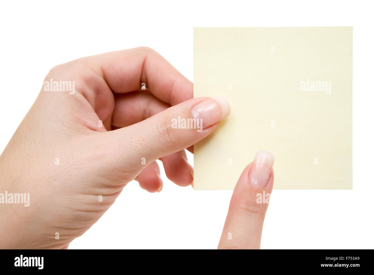 Pointing at a Yellow Post-It Stock Photo - Alamy