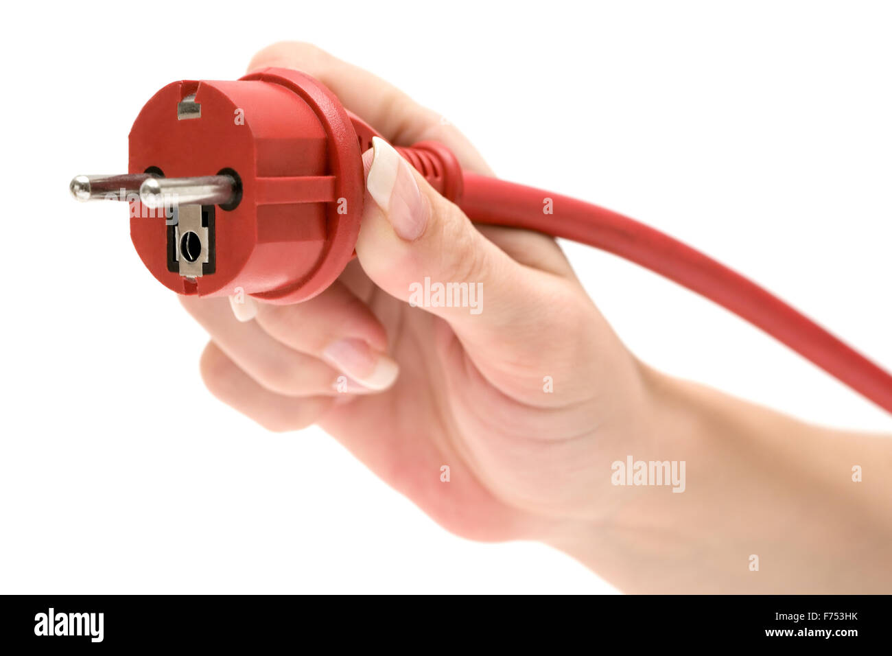 Holding a Red Plug Stock Photo - Alamy