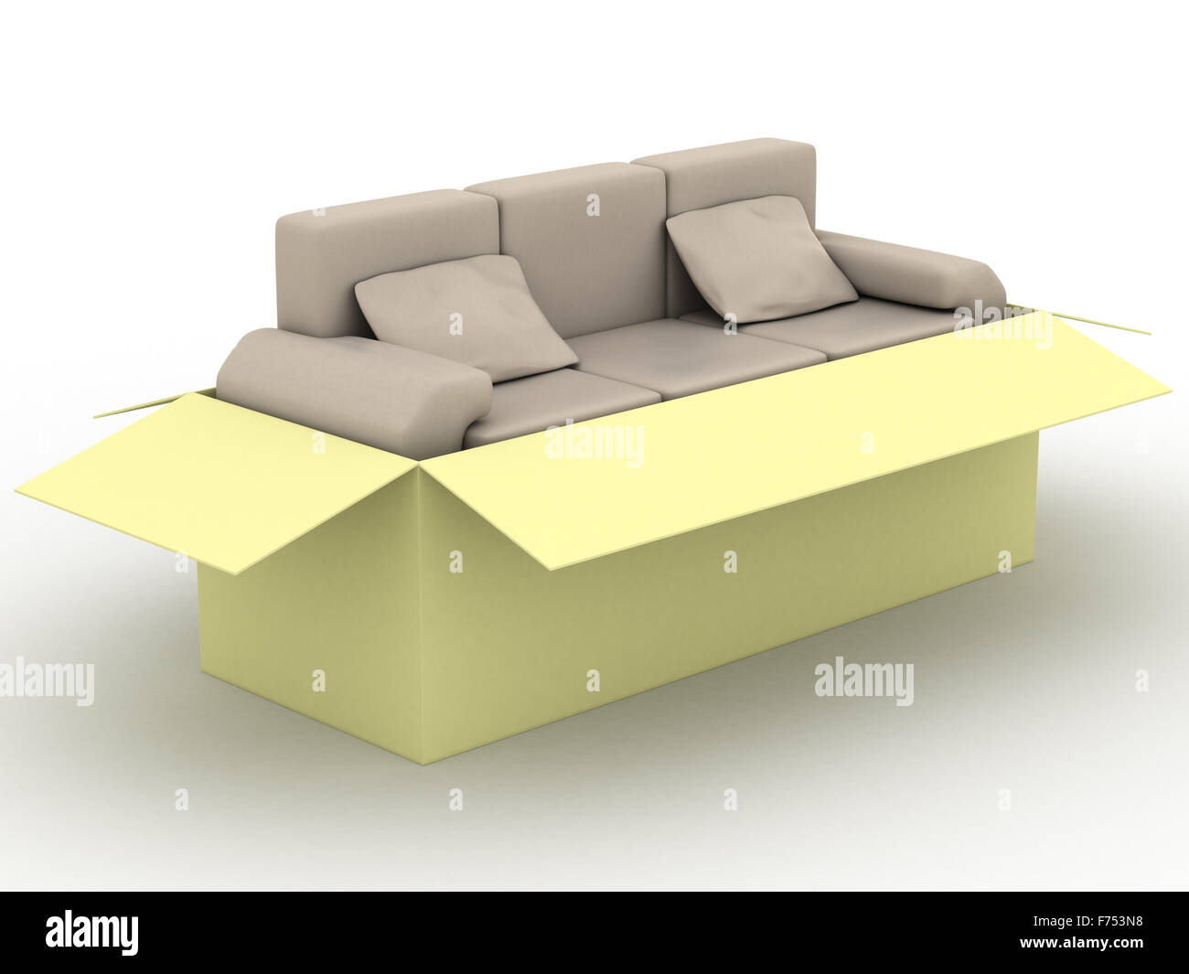 leather sofa in a packing box. 3D image Stock Photo - Alamy