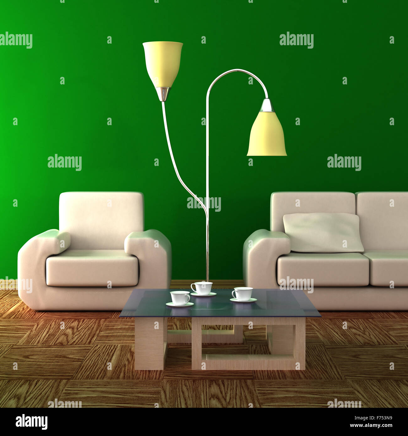 Interior of a living room. 3D image Stock Photo - Alamy