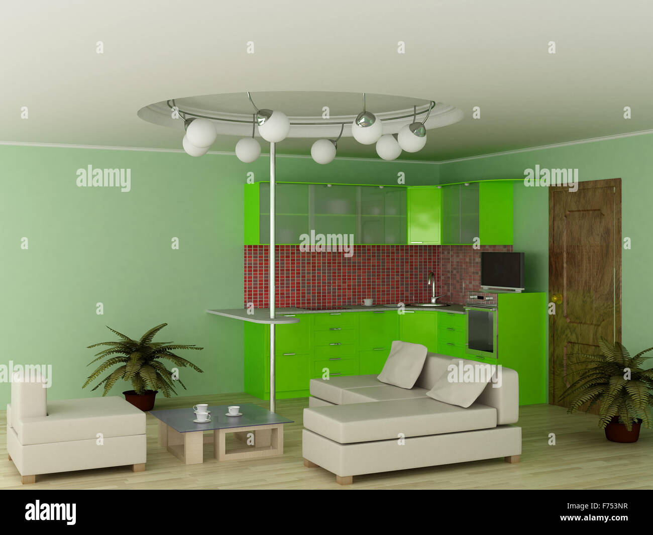 Interior of modern kitchen. 3D image Stock Photo - Alamy