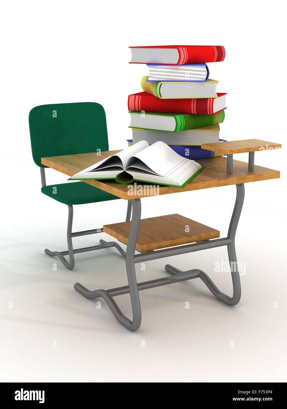 School desk with textbooks. 3D image Stock Photo - Alamy