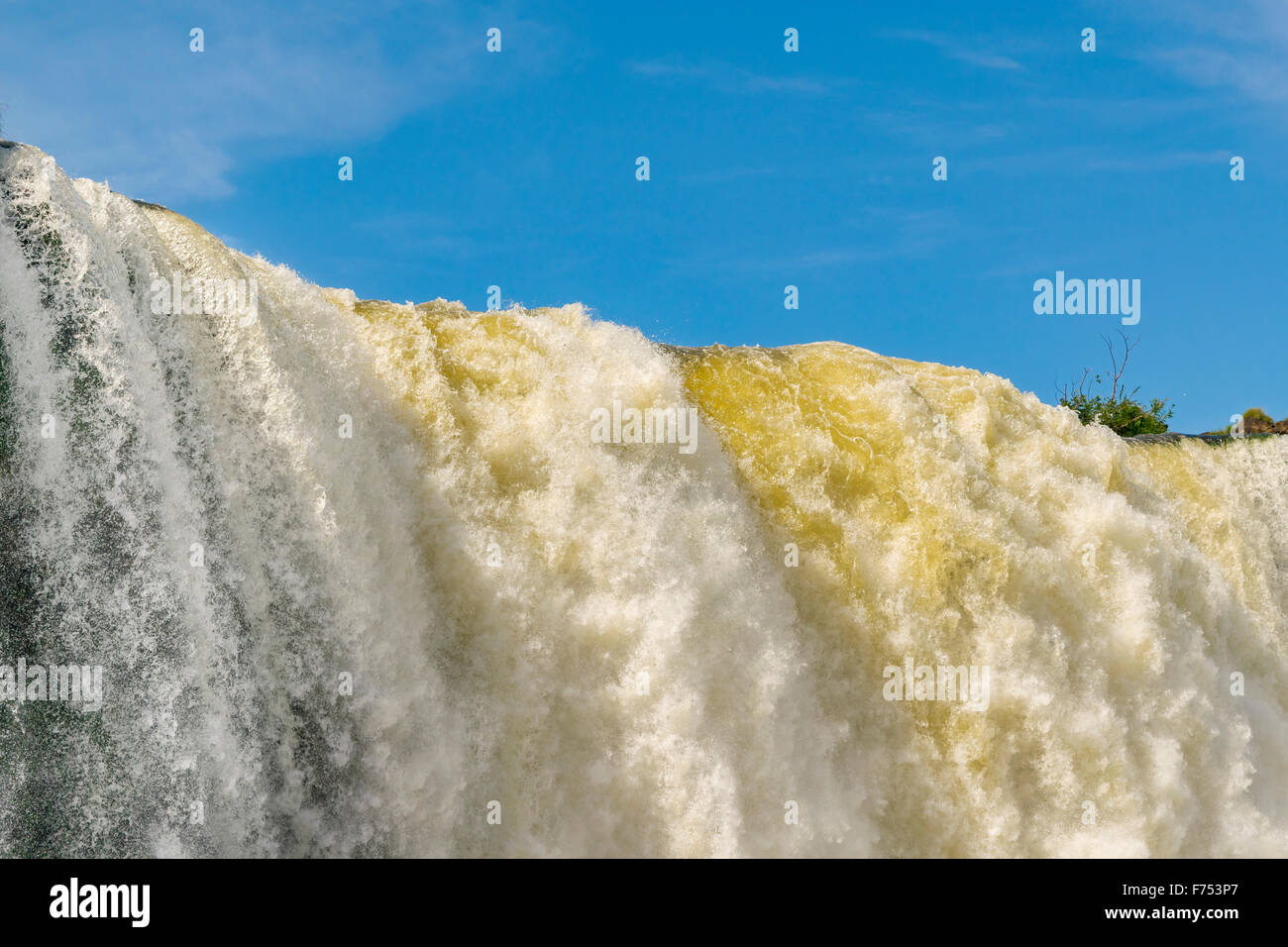 Low angle view of devil throat waterfall at Iguazu park from brazilian ...
