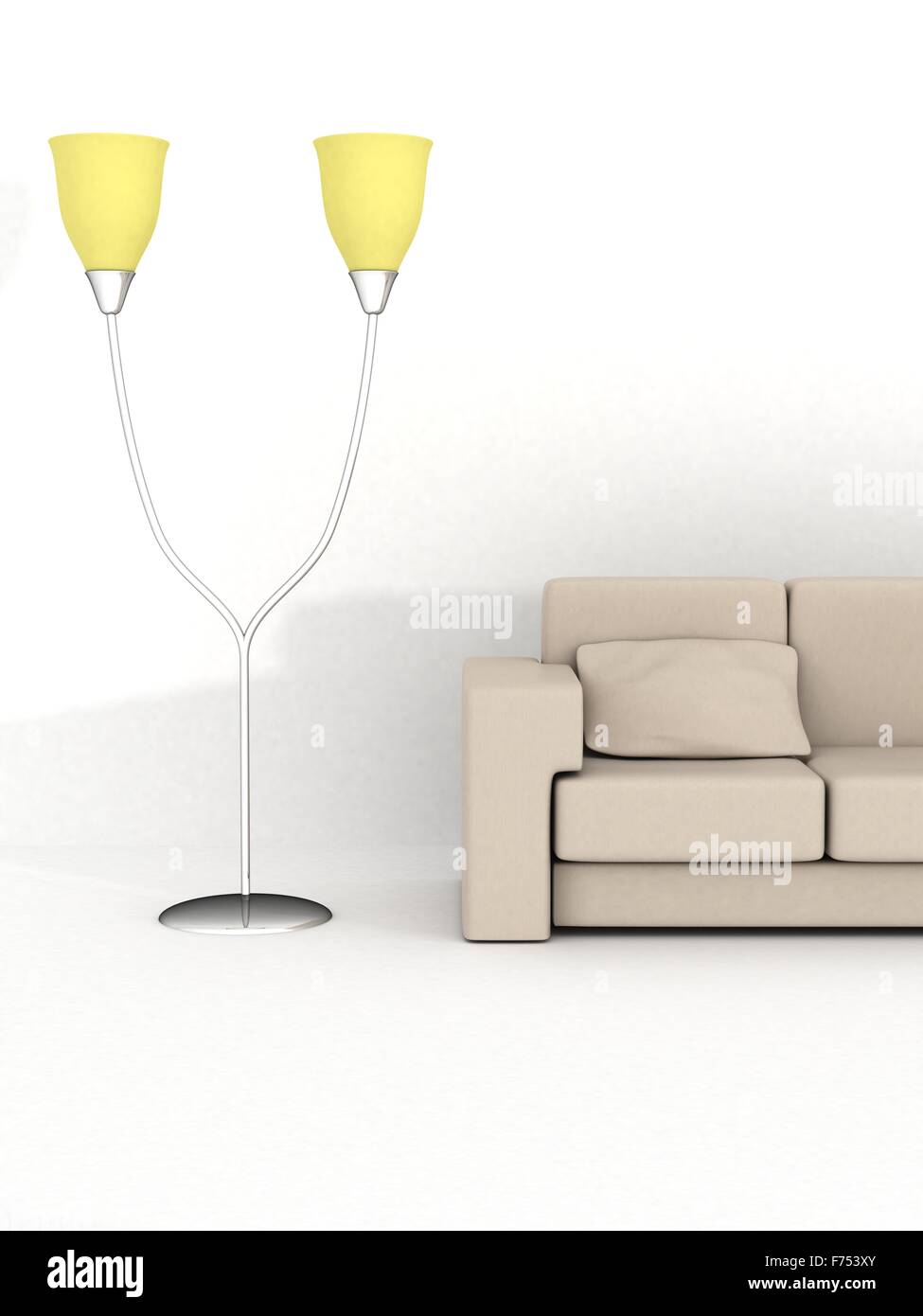 Floor lamp and sofa on a white background Stock Photo - Alamy
